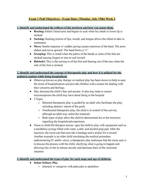 Pediatric Objectives Exam 1 1 1 Exam 1 Pedi Objectives Exam Date