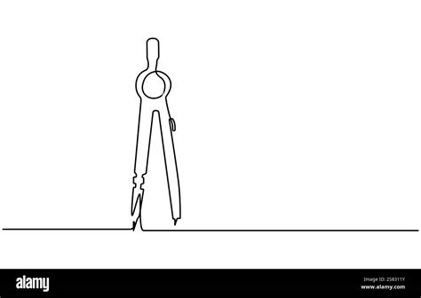 Single Continuous Line Drawing Of Spring Bow Compass For Drawing Circle