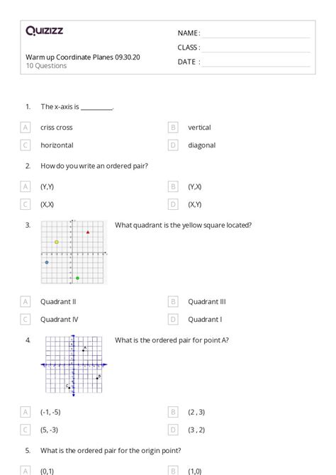 50 Coordinate Planes Worksheets For 3rd Class On Quizizz Free And Printable