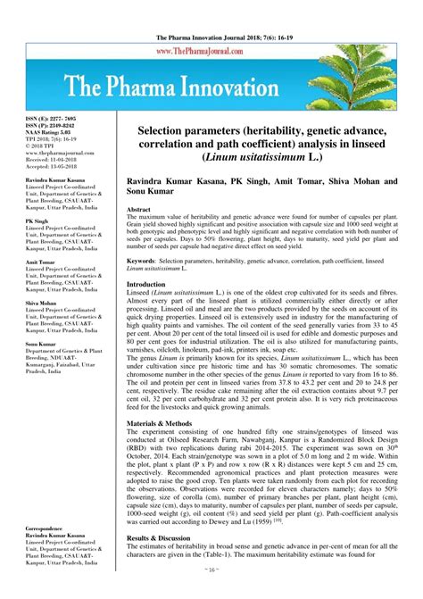 Pdf Selection Parameters Heritability Genetic Advance Correlation