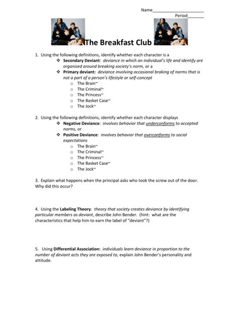 The Breakfast Club Sociology Worksheet