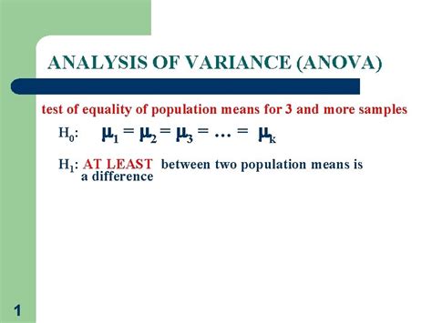 Analysis Of Variance Anova Test Of Equality Of