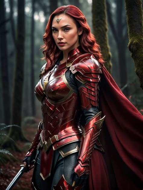 Premium Free Ai Images Gal Gadot In Red Armor And Red Hair Against