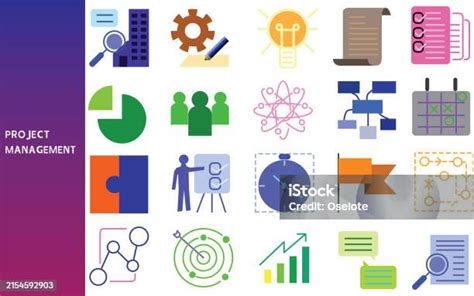 프로젝트 관리 프로젝트 관리 및 원자재 및 노동의 효율적인 할당 비즈니스 아이콘 집합 기호 수집 벡터 일러스트 레이 션 개념에 대한 스톡 벡터 아트 및 기타 이미지 Istock