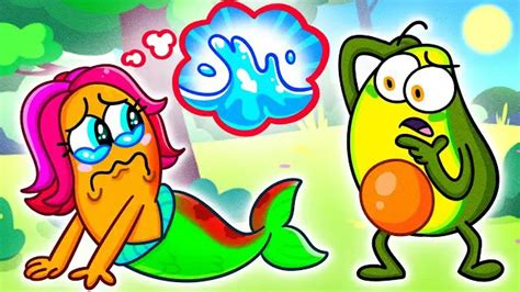 کارتون آووکادو با داستان پری دریایی در ساحل 隆‍♀️