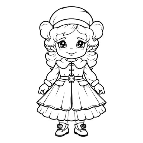 Coloring Page Outline Of Cartoon Girl In Christmas Costume Premium Ai