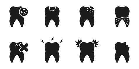 dentes e Academia médico problemas silhueta ícone definir dente doença