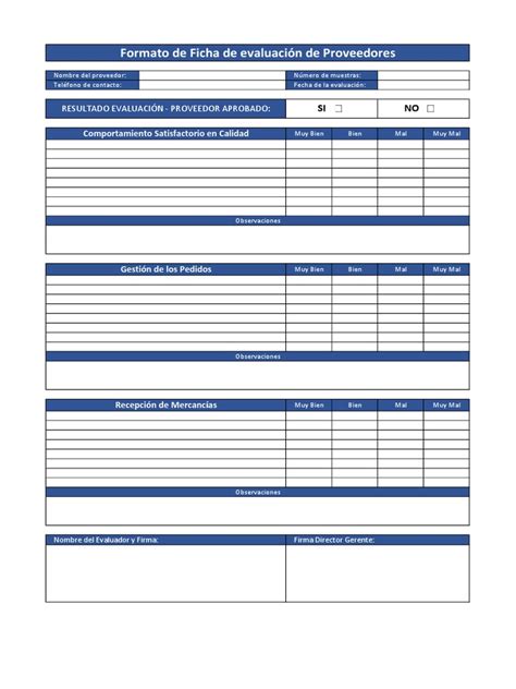 Evaluación De Proveedores Versión Imprimible Para Rellenar Pdf Pdf