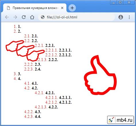 Правильная нумерация во вложенных нумерованных списках Html с помощью