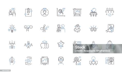 팀 감독자 라인 아이콘 컬렉션입니다 리더십 지도 책임 의사 소통 위임 조정 동기 부여 벡터 및 선형 그림 의사 결정 권한 부여