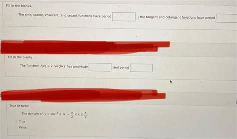 Solved Fill In The Blanks The Sine Cosine Cosecant And