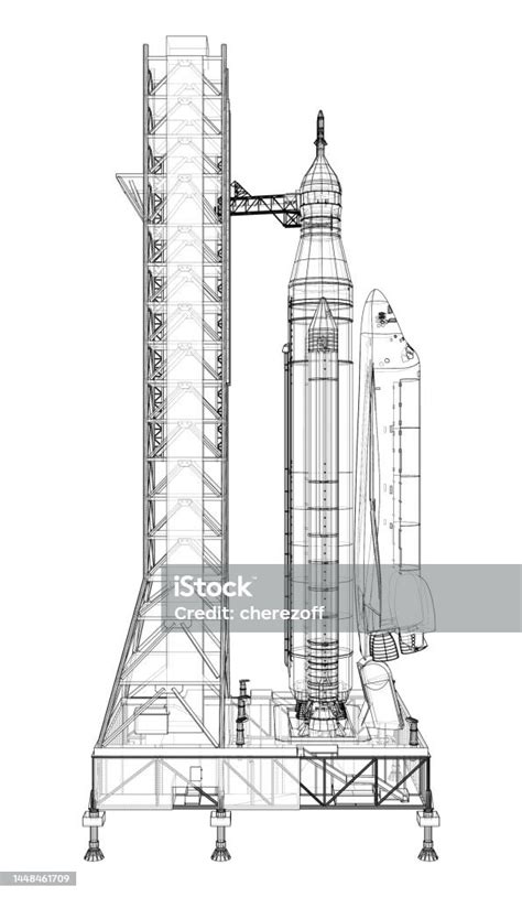 발사대에 우주 로켓 3d의 벡터 렌더링 우주 비행사에 대한 스톡 벡터 아트 및 기타 이미지 우주 비행사 우주 왕복선 청사진 Istock