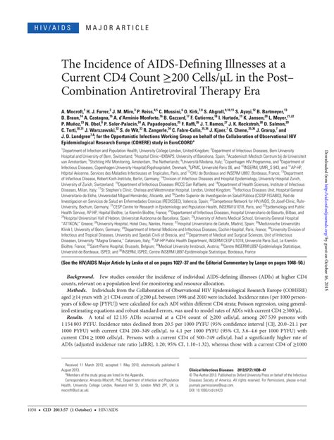 Pdf The Incidence Of Aids Defining Illnesses At A Current Cd4 Count