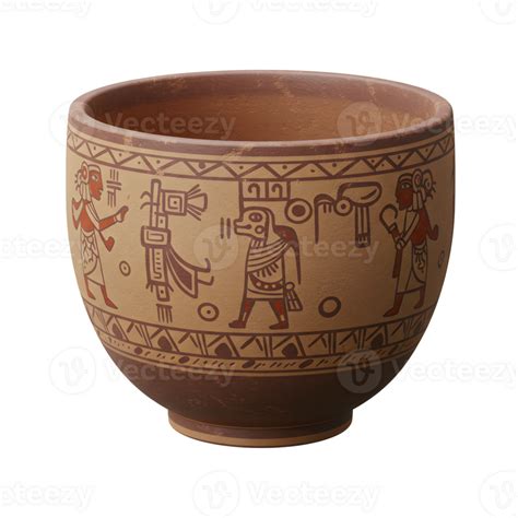 Ancient Clay Bowl Aztec Figures Geometric Designs Rustic Style 60514018 Png