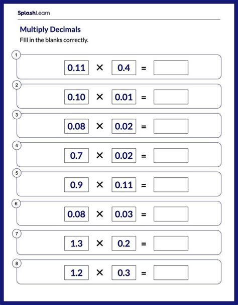 Multiplying 3 Digit By 2 Digit Numbers With Various Decimal Places A Multiplication 3 Digits