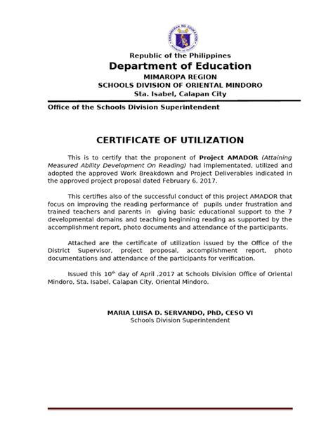 Certificate Of Utilization Pdf