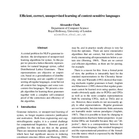 Efficient Correct Unsupervised Learning For Context Sensitive Languages Acl Anthology