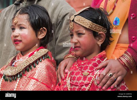 Nepal Kathmandu Durbar Square Kumari Living Goddess Festival Stock