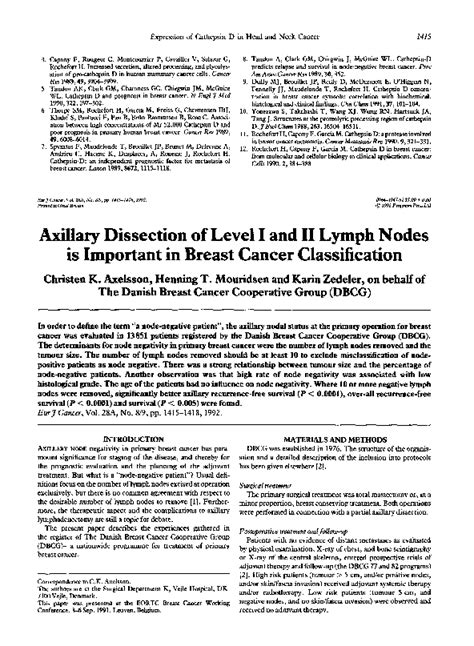 Pdf Axillary Dissection Of Level I And Ii Lymph Nodes Is Important In