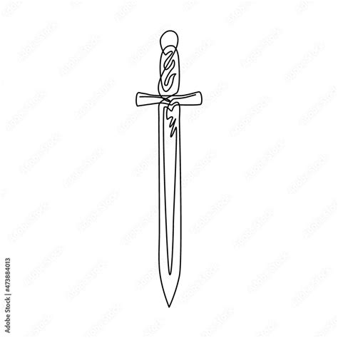 Single Continuous Line Drawing Sword Icon Metal Sword European