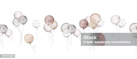 고립 된 배경에 수채화 공기 풍선의 완벽 한 테두리 인사말 카드 또는 초대장에 대 한 손으로 그린 그림입니다 파티 축하를 위해 설정 파스텔 색상의 생일 축하 장식 컷아웃에