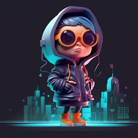 Premium Photo A Cartoon Character With Blue Hair And Glasses Stands