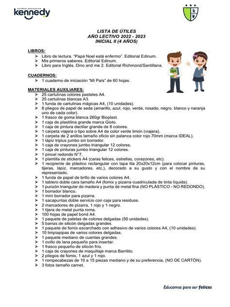 Lista Utiles Inicial Ii Pdf Cuaderno Materiales De Conservación Y Restauración