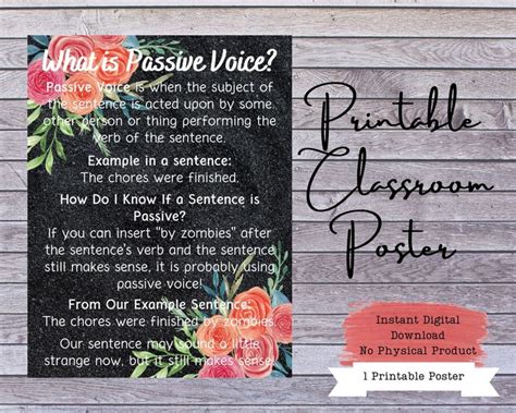 Passive Voice Classroom Poster English Class Poster Reading Classroom