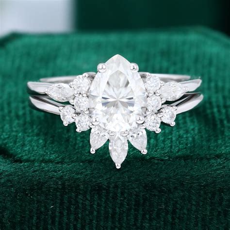 White Gold Pear Shaped Moissanite Engagement Ring Set Mollyjewelryus