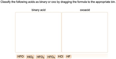 Solved Classify The Following Acids As Binary Or Oxo By Dragging The