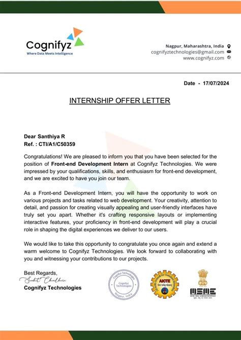 santhiya r on linkedin cognifyz cognifyzintern internship frontend