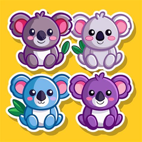 Cute Koala Stickers Adorable Colorful Fun Premium Ai Generated Vector