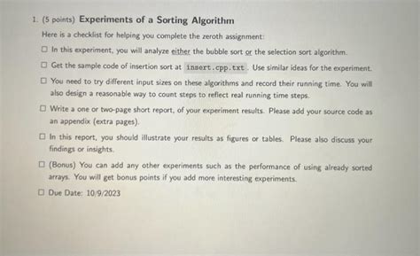 Solved 1 5 Points Experiments Of A Sorting Algorithm Here