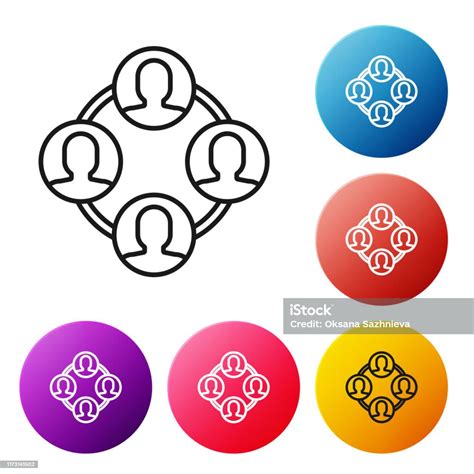 黑色線專案團隊基礎圖示隔離在白色背景上業務分析與規劃諮詢團隊合作專案管理設置圖示彩色圓圈按鈕向量插圖向量圖形及更多一起圖片 Istock