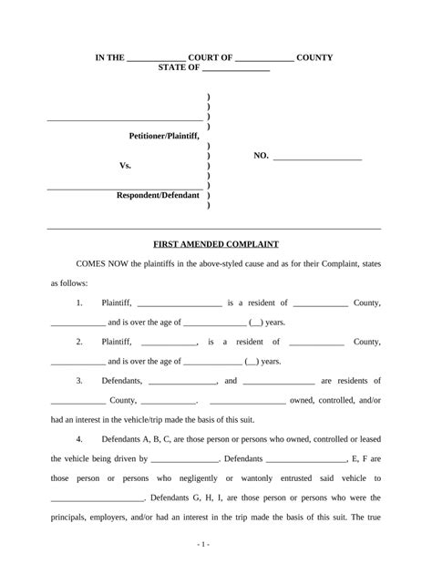 First Amended Complaint Doc Template PdfFiller