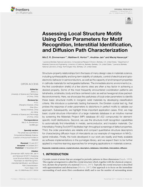 Pdf Assessing Local Structure Motifs Using Order Parameters For Motif Recognition