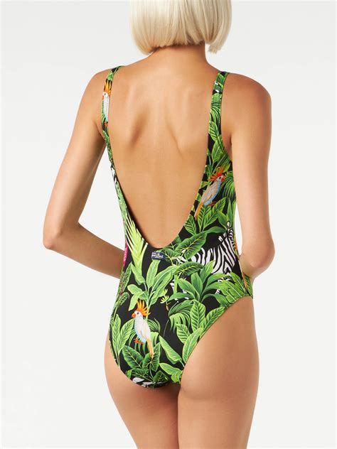Woman One Piece Swimsuit With Tropical Print Mc2 Saint Barth