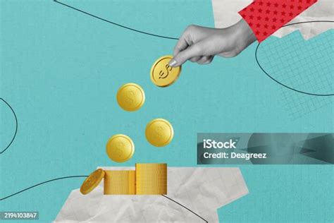 복합 이미지 몽타주 경향 삽화 3d 콜라주 의 손 잡다 동전 수집 말뚝 돈 재원 예산 수입 달러 성공 사업 거래자에 대한 스톡 사진 및 기타 이미지 Istock