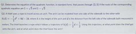 Solved Q Determine The Equation Of The Quadratic Function Chegg