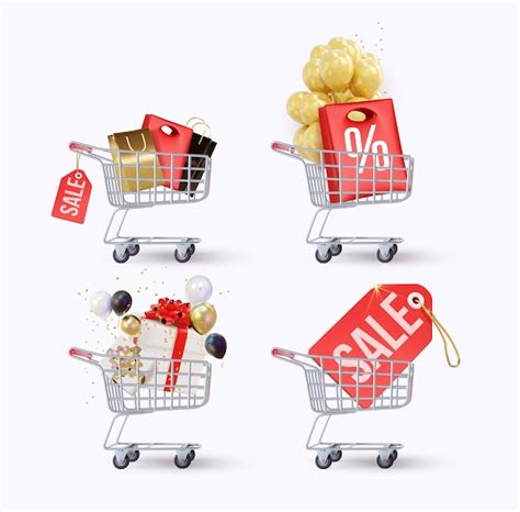 Ensemble De Caddies Remplis De Sacs à Provisions Et Coffrets Cadeaux