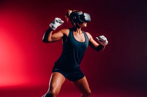 Entrenamiento De Realidad Virtual Y Boxeo En Un Fondo Rojo Foto Premium