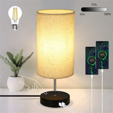 Nettlife Nachttischlampe Touch Dimmbar Stoffschirm Tischleuchte Vintage