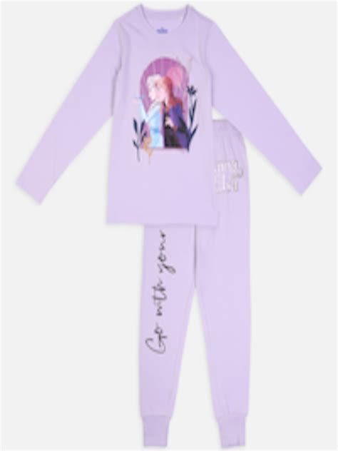 Buy Nap Chief Girls Lavender Frozen Printed Pure Cotton Night Suit