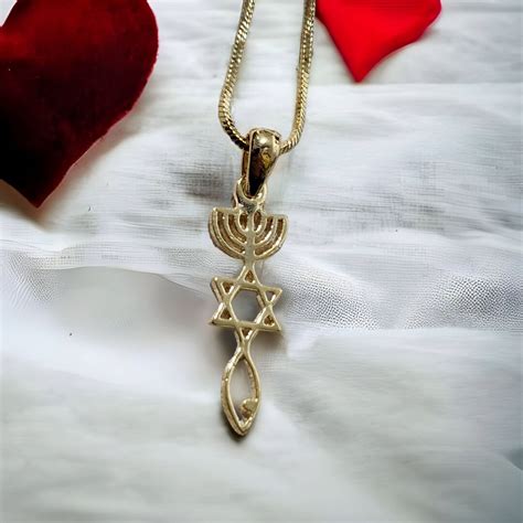 Plated Gold Grafted In Messianic Grafted In Pendant Pendant Menorah Magen David From Holyland