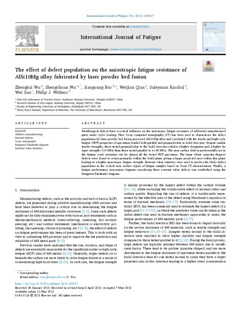 The Effect Of Defect Population On The Anisotropic Fatigue Resistance Of Alsi10mg Alloy