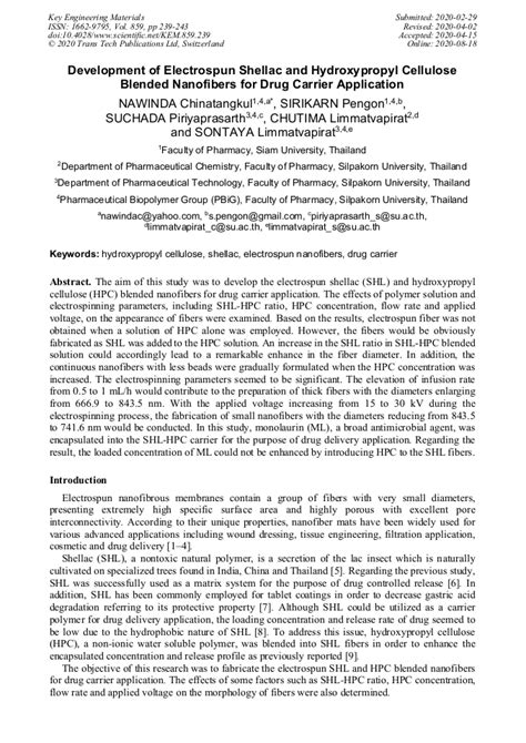 Development Of Electrospun Shellac And Hydroxypropyl Cellulose Blended Nanofibers For Drug
