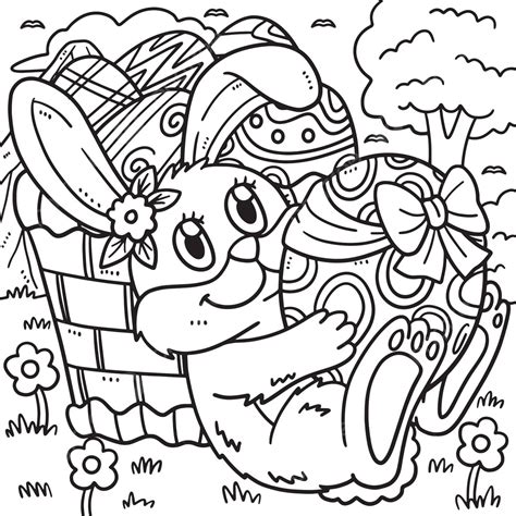 Dibujo De Huevo Pascua Conejito Abrazando Página Para Colorear Niños