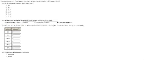 Solved Consider The Experiment Of Tossing A Coin Twice Let