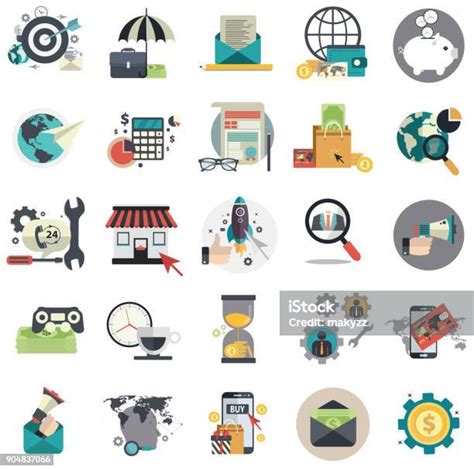 비즈니스에 대 한 평면 디자인 아이콘의 놓으십시오 클릭 당 지불 창작 과정 검색 시간 라인 쇼핑에 돈을 웹사이트 개발 및 이동