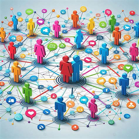 Colorful Figures Connected By Social Media Networks And Interactions